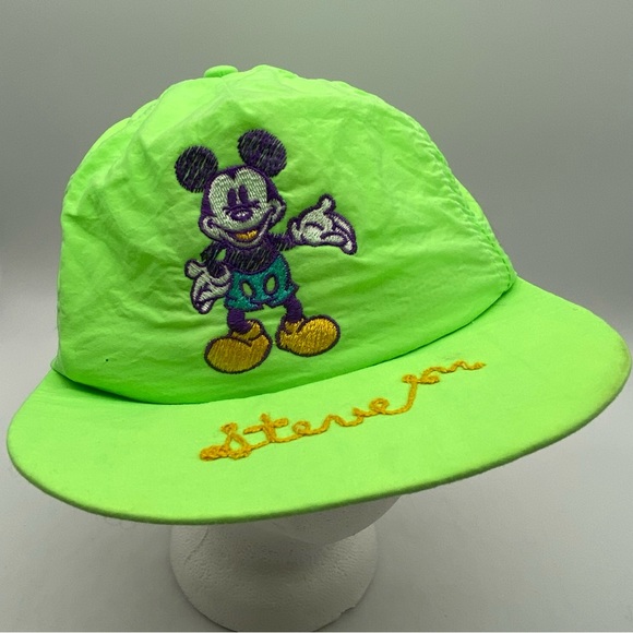 Disney | Accessories | Vintage Mickey Mouse Neon Green Embroidered ...